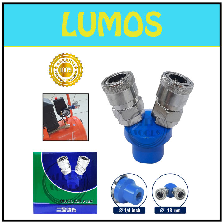 LUMOS Quick Coupler Kompresor Cabang 2 / Sambungan Selang Angin ...
