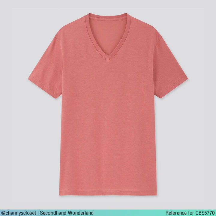 💖USED Uniqlo - Pink V Neck T-Shirt | เสื้อยืดสีชมพู เสื้อยืดสีพื้น แขน ...