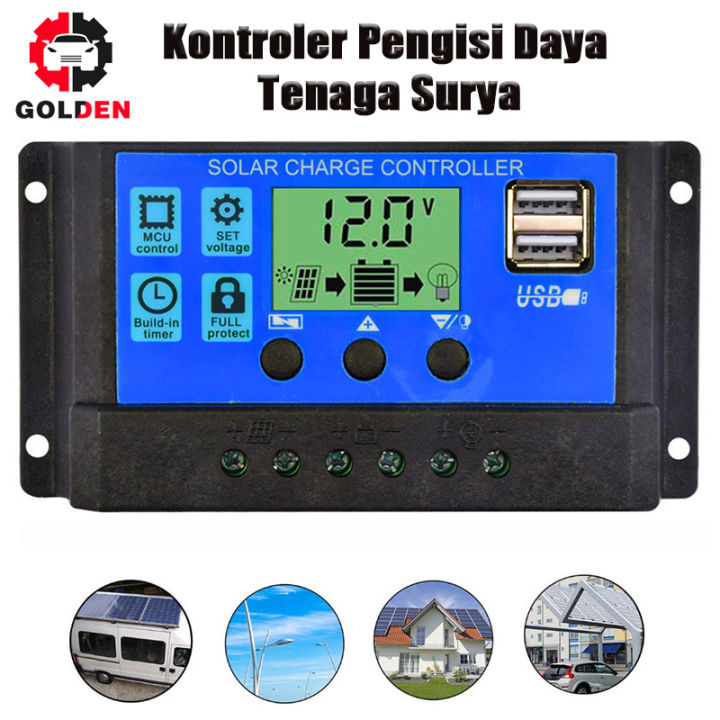 Panel Surya Solar Charge Controller LCD LED Display Solar Cell PWM 12V ...