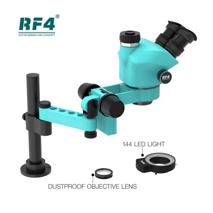 RF4 Triphoto Microscope 7-50x Continuous Zoom HD Wide-angle Eyepiece 360-degree Rotating Swing ...