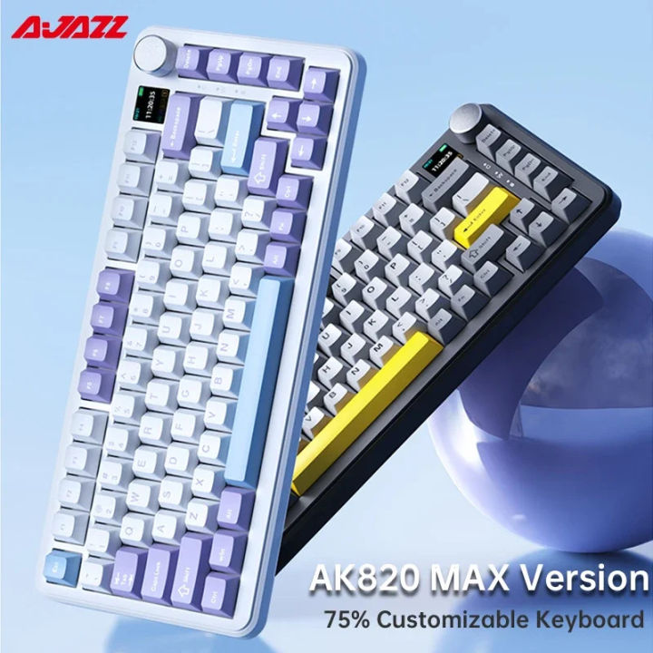 AJAZZ AK820 MAX Mechanical Gaming Keyboard RGB Tri-mode Bluetooth Wireless 2.4G Type C 82 Keys ...