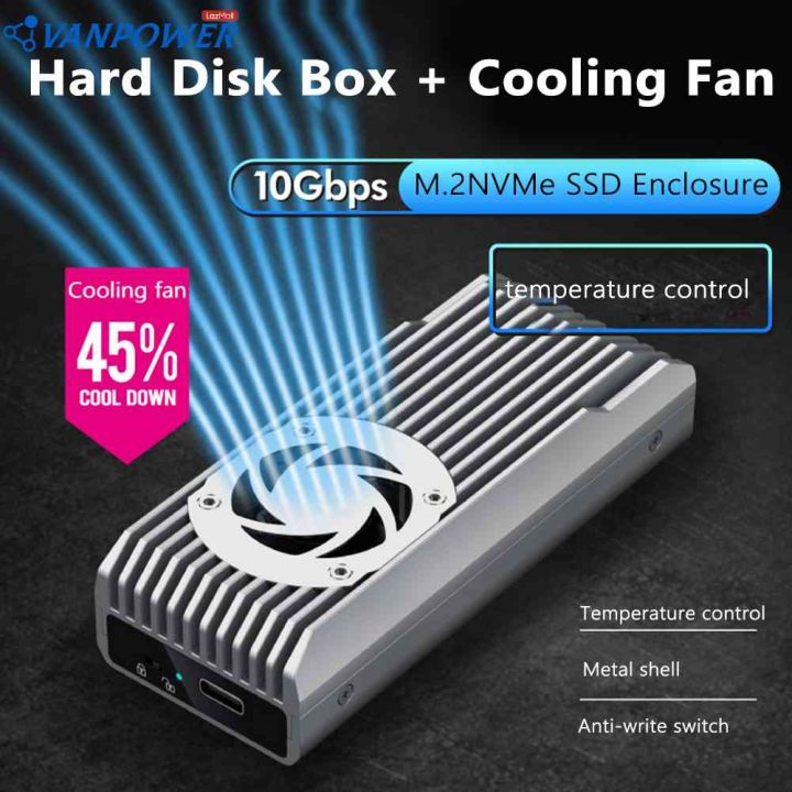 M.2 NVME Enclosure Built-in Cooling Fan M-Key SSD Case SSD Hard Drive ...