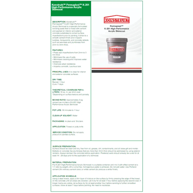 Boysen Konstrukt Permaplast K-201 16 Liters (Pail) High-Performance Acrylic Skimcoat Brix ...