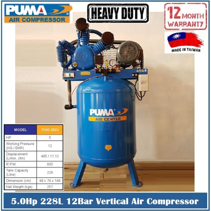 Puma 5.0Hp 228L 12Bar Vertical Air Compressor TK50-250V - Made in ...