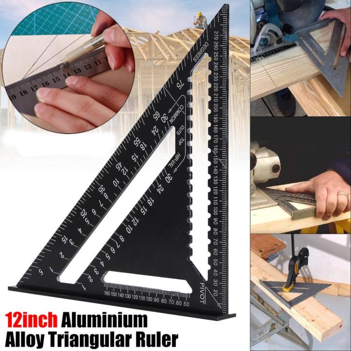 7inch 12inch Aluminum Alloy Triangle Square Ruler Angle Protractor ...