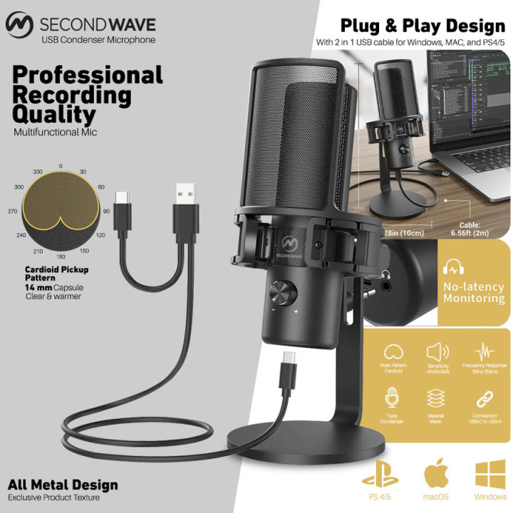 SECONDWAVE V1 Microphone Condenser For PC Recording Streaming Podcast ...