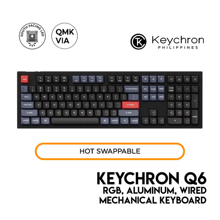 Keychron Q6 QMK Mechanical Keyboard, Carbon Black, Full, Wired, RGB ...