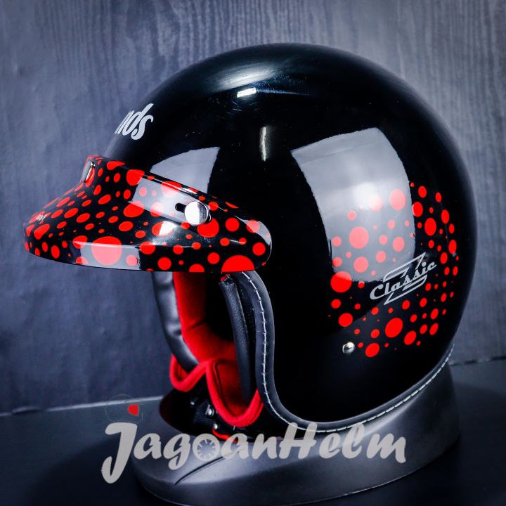 HELM RETRO MDS Z CLASSIC DOTS #1 | BLACK RED | MODEL BOGO | Lazada ...