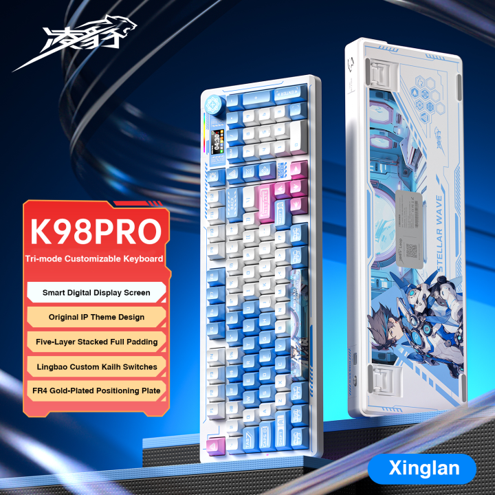 LingBao K98/K98PRO สลักด้านข้างคีย์บอร์ดเล่นเกมบลูทูธ + ไร้สาย2.4กรัม + เชื่อมต่อแบบมีสาย3โหมด ...