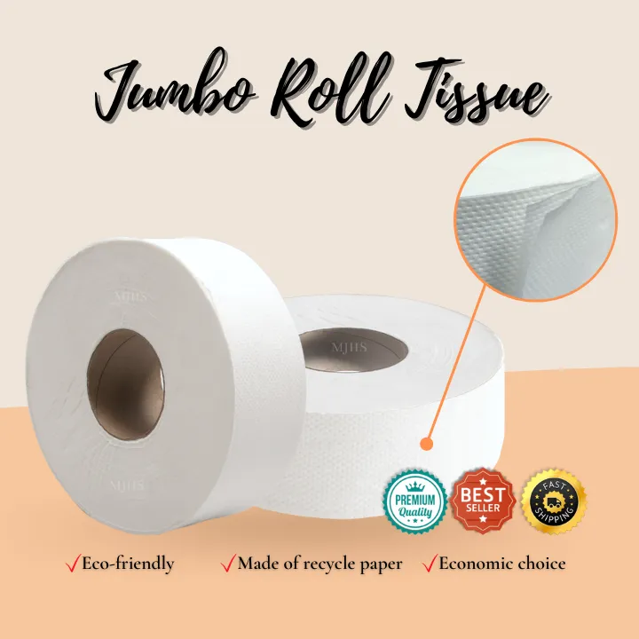【4 Rolls】Thick Jumbo Roll Tissue Paper Recycle Toilet Roll Tisu Jumbo ...