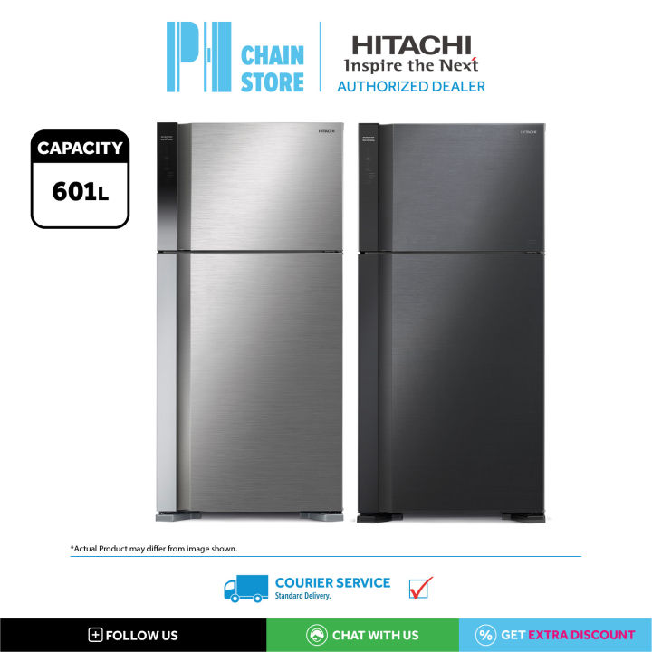 HITACHI R-V710P7M-1 BBK BSL 601L STYLISH SERIES 2-DOOR FRIDGE ...