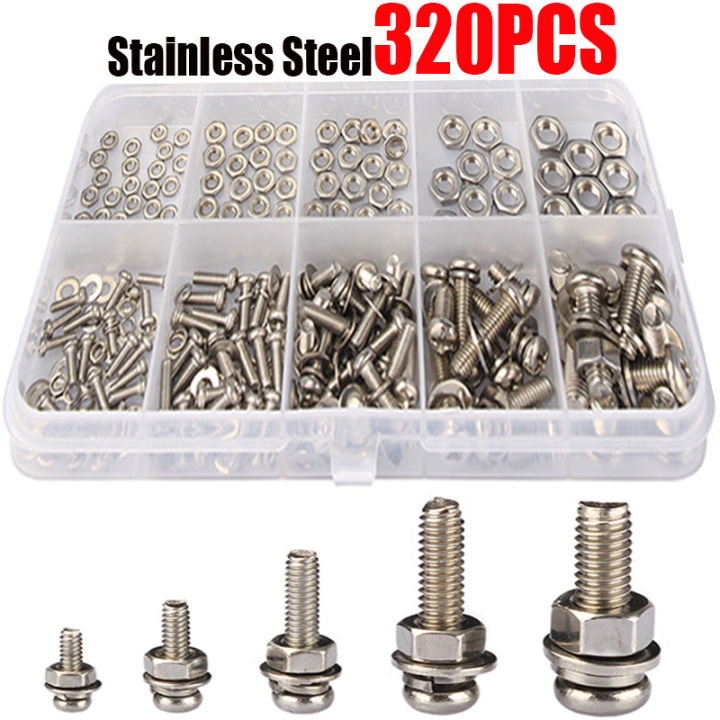 320Pcs Stainless Steel SS304 Screws an Head Screws Nuts Bolts Assortment Kit M2 M2.5 M3 M4 M5 ...