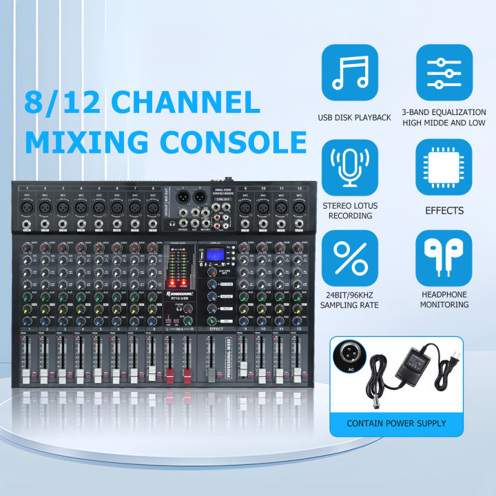 Audio Mixer 8 12 Channel Audio Interface With XLR /6.35 MM Jack With ...