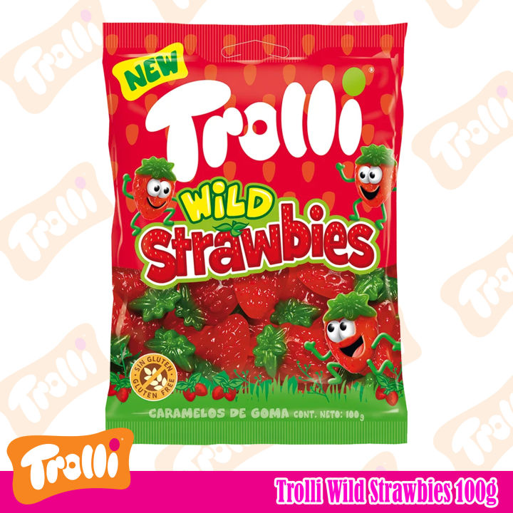 Trolli Wild Strawbies 100g - Strawberry-shaped & flavored gummi candies ...