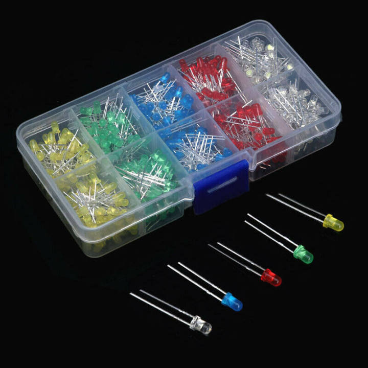 500pcs 5mm/3mm LED diode combination kit white green red blue yellow ...