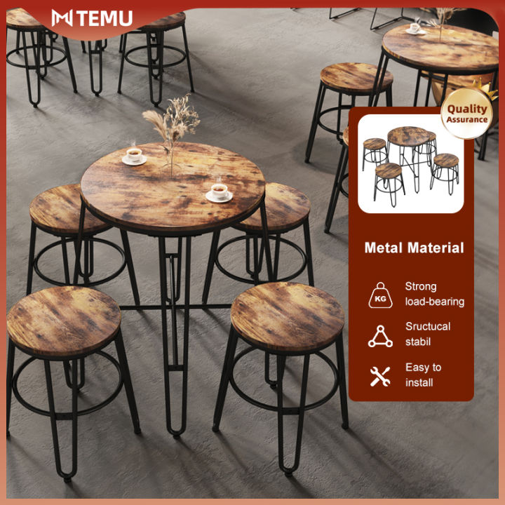 TEMU Cafe Table Stylish and Durable Industrial Bar Table and Chairs for ...