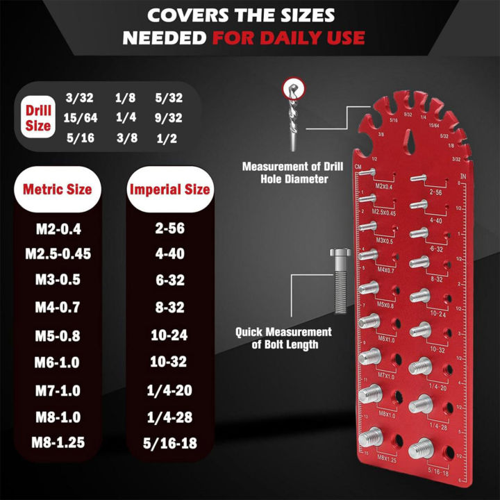 Bolt Size and Thread Identifier Durable Aluminum Alloy Portable Bolt ...