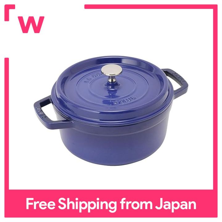 staub staub picot cocotte round 22cm royal blue two-handled cast iron ...