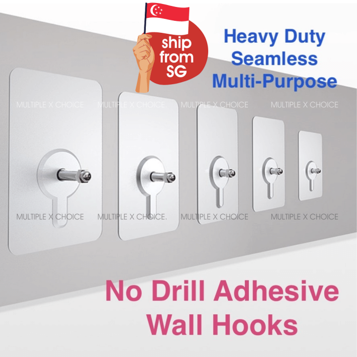 (SG SELLER) Heavy Duty No Drill Traceless Hooks Transparent Adhesive ...