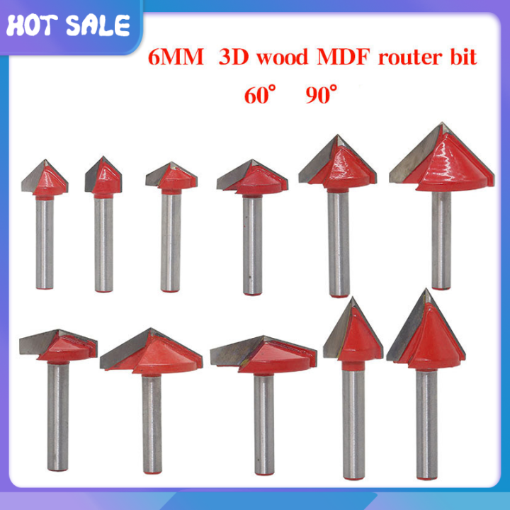 wood working tools 6MM 3D wood MDF router bit 60 degree 90 degree 3D V ...