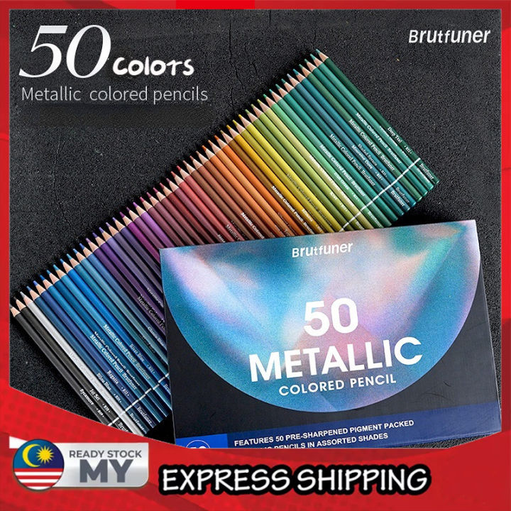 [Malaysia Stock]Brutfuner 12/50 Colors Metallic Pencil Drawing Sketch ...