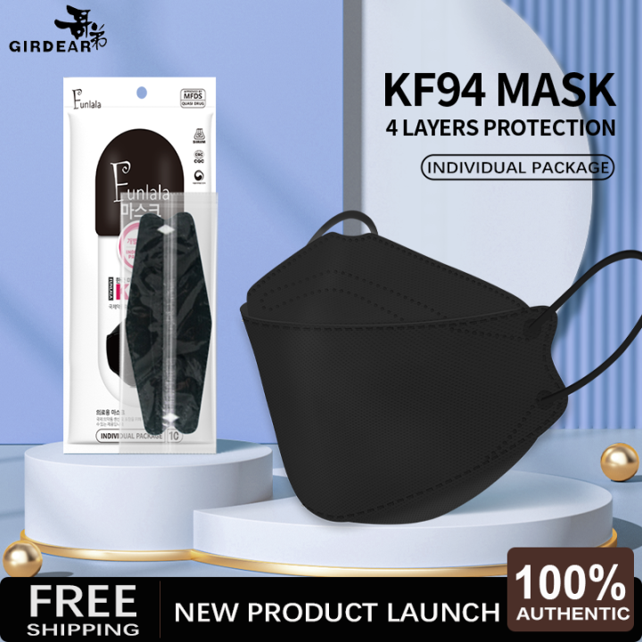 Girdear face mask with individual packaging kf94 face mask made in korea 100 pcs facemask black ...