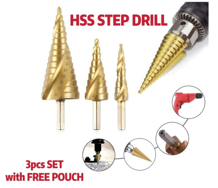 3pcs HSS STEP DRILL BIT CONE SET Automatic Center Punch | Lazada PH 3pcs HSS STEP DRILL BIT CONE SET Automatic Center Punch | Lazada PH