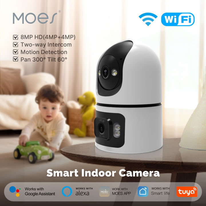 Moes Tuya WiFi Indoor Smart Camera 8MP Dual Screen Lens 2.4G/5G ...