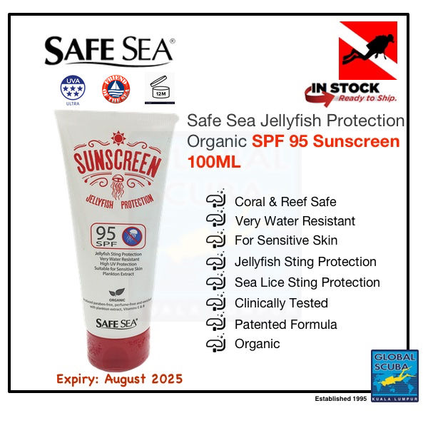 Safe Sea Jellyfish Protection Organic SPF 95 Sunscreen for Scuba Diving and Snorkeling - Expiry ...