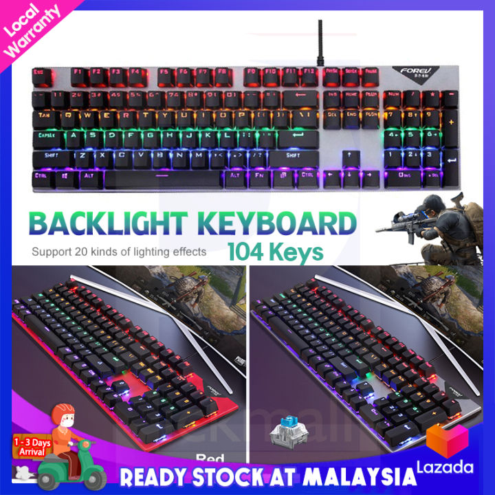 FOREV Gaming Keyboard Rainbow Wired Mechanical 104 Button RGB Keyboard ...