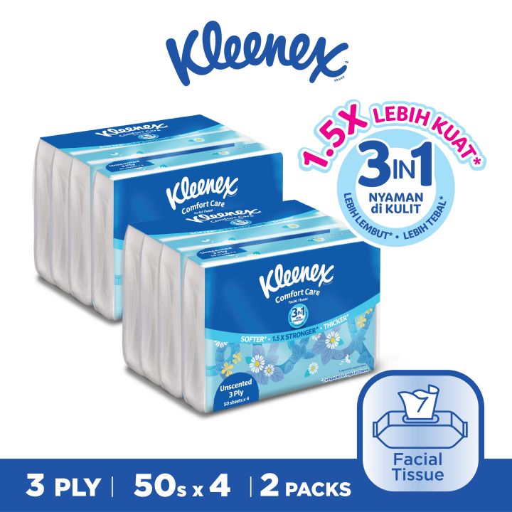 Kleenex Facial Tissue Comfort Care 3 Ply 50s x 4 Packs Bundle 2 Packs ...