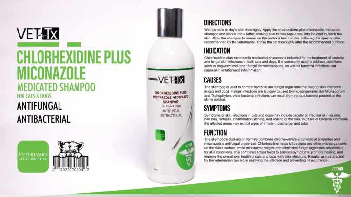 VET TX Chlorhexidine Plus Miconazole Medicated Shampoo For Cats & Dogs ...