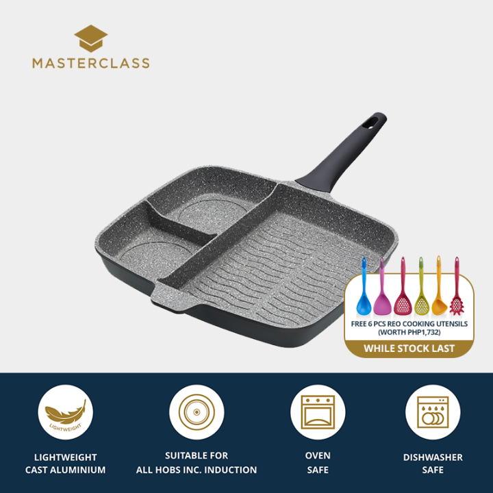 MasterClass Cast Aluminium Non Stick 3-in-1 Multi Section Grill Pan (32 ...