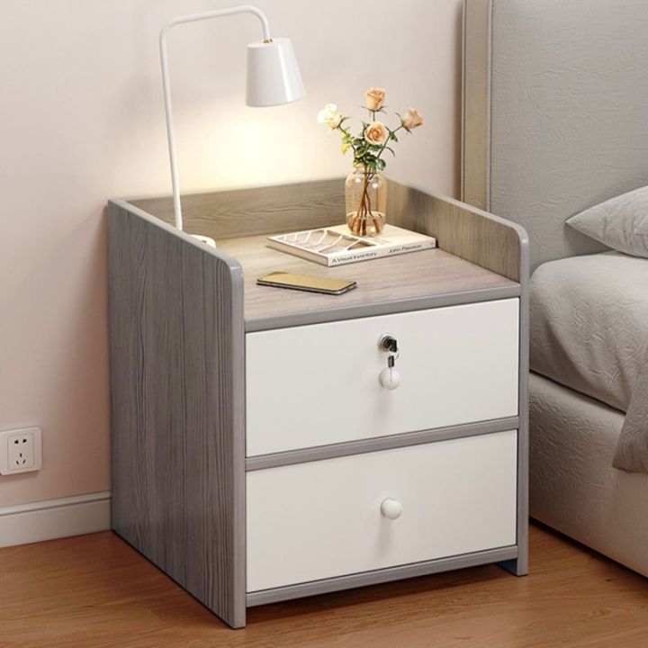 Omiya Smoke grey side table minimalist with lock modern bedside table ...