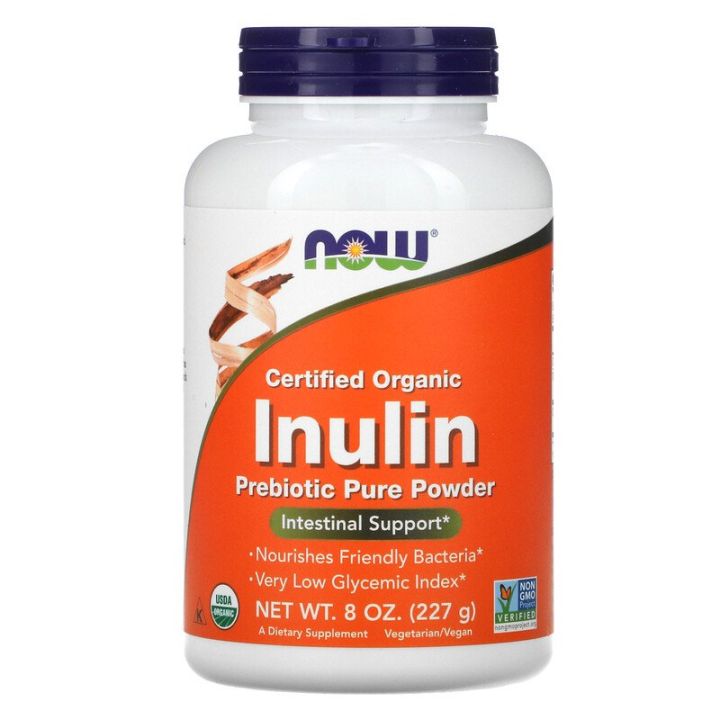 Now Foods, Certified Organic Inulin, Prebiotic Pure Powder, 8 oz (227 g ...