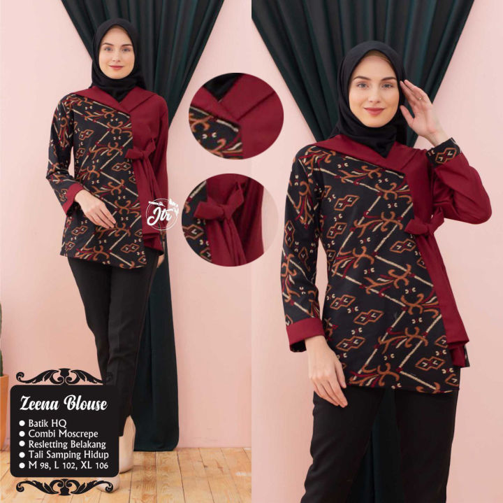 Baju Atasan Batik Wanita Kerja Blouse Kantor - Merah | Lazada Indonesia