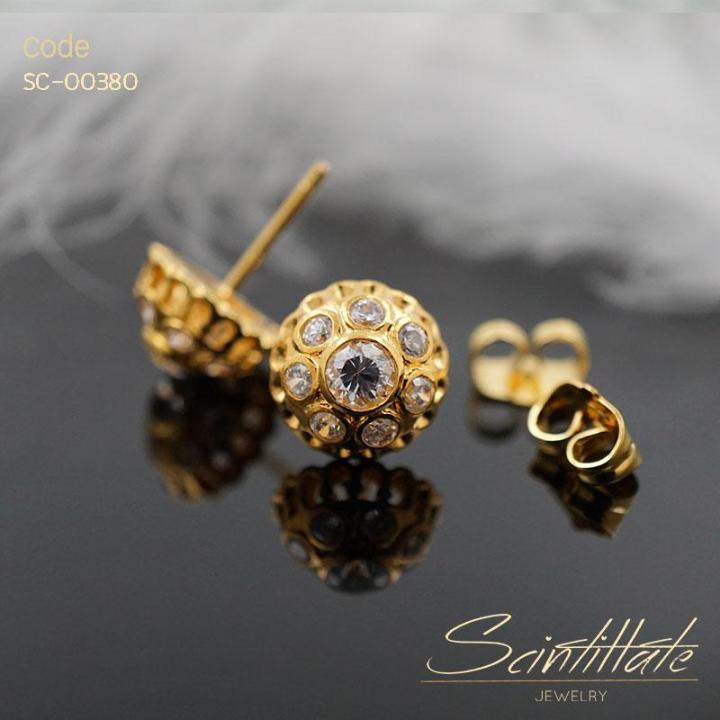 SCINTILLATE : ต่างหูตะปู ลายเม็ดกลมประดับเพชร CZ หุ้มทองคำแท้ ดีไซน์สวย ...