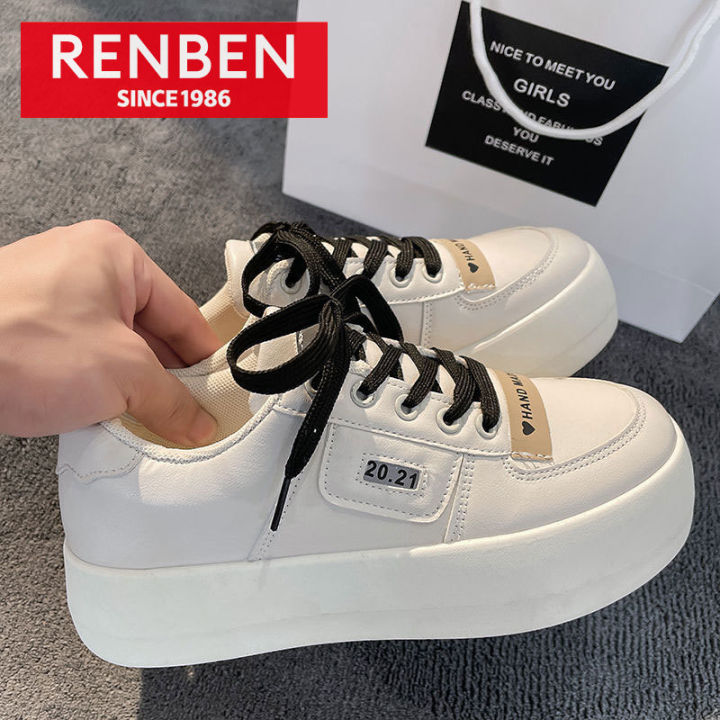 RENBEN รองเท้าสีขาวแพลตฟอร์มขนาดเล็กสำหรับเด็กนักเรียนหญิงที่มีแนวโน้มดิบรองเท้าบูทหุ้มข้อ ...
