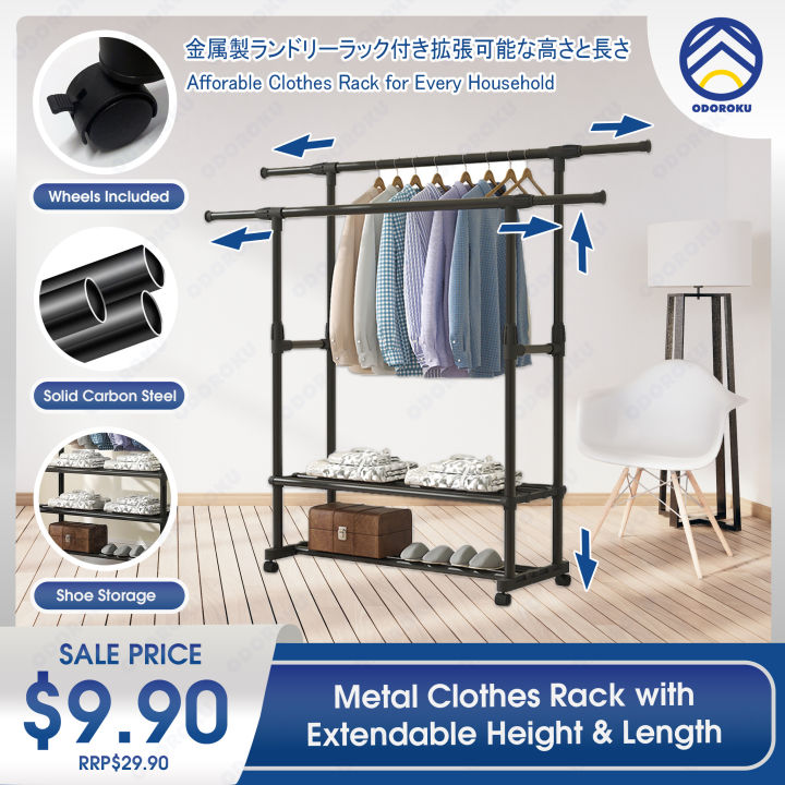 ODOROKU Height & Length Adjustable Clothes Rack for Hanging Clothes ...