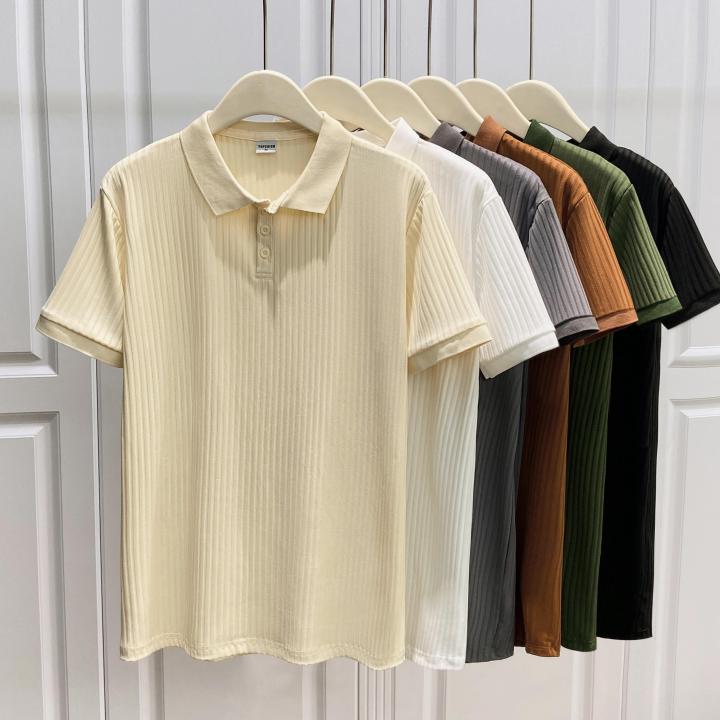 【6 Color 】M-2XL Korean Style Striped Texture Short Sleeve Polo Shirt ...