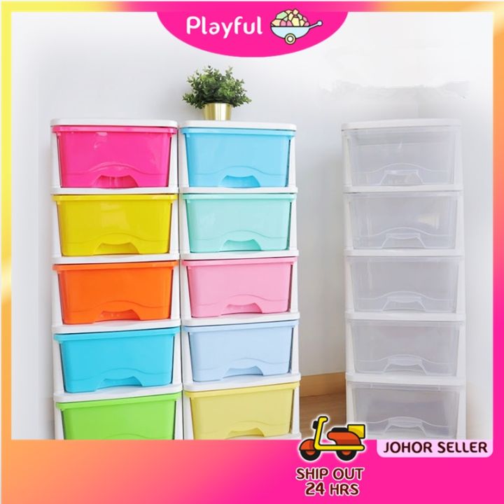 【PLAYFUL】5 Tier Drawer Cabinet Multipurpose Colourful Storage Drawer ...