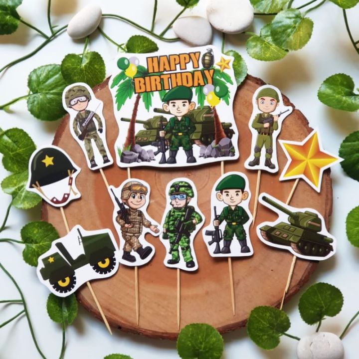 satu set topper toper cake hiasan kue ulang tahun karakter army soldier ...