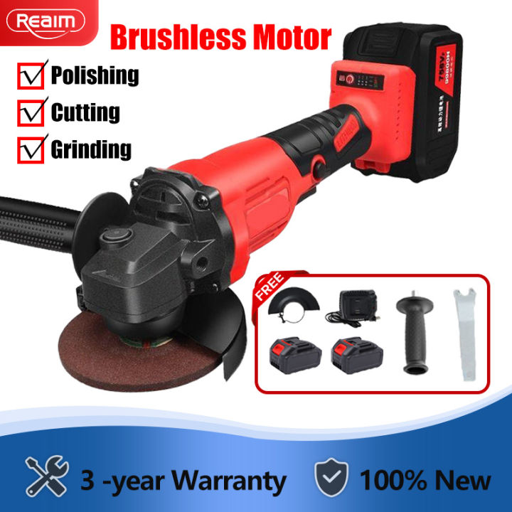REAIM Cordless Angle Grinder Brushless Heavy Duty Original Rechargeable ...