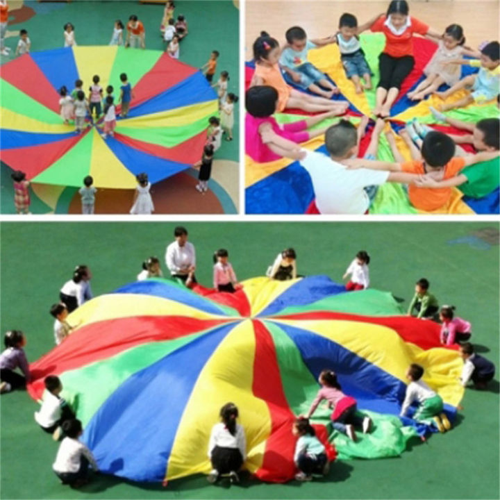 new 2M/6M Diameter Kids Outdoor Teamwork Game Prop Rainbow Parachute ...