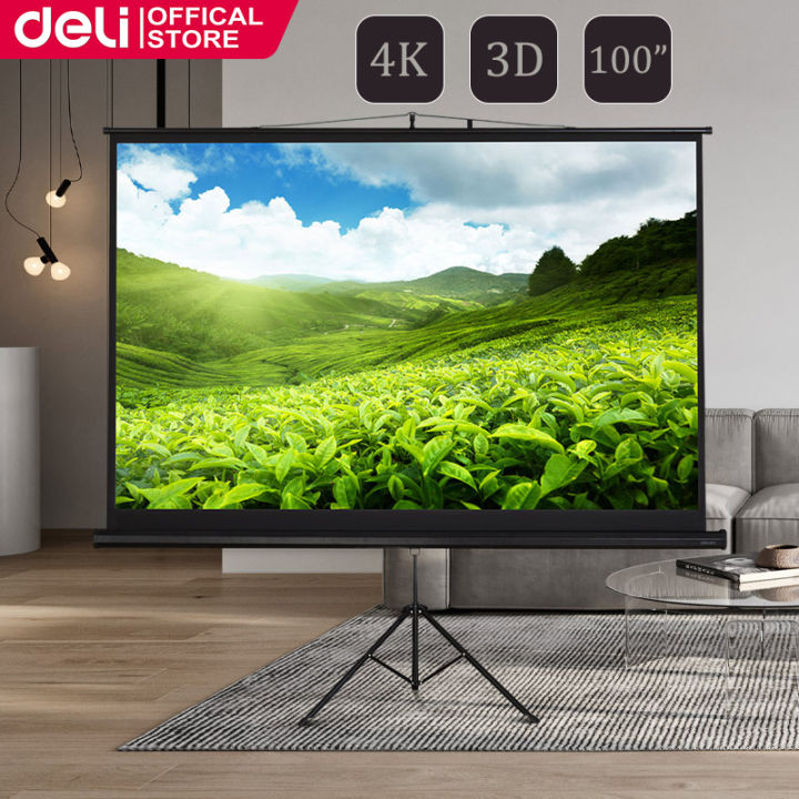 Deli 100 inch Projector Screen with Stand Screen Ratio 4:3/16:9 4K HD ...