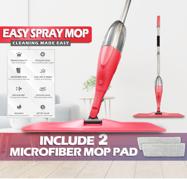Easy Spray Mop with 2x Microfiber Mop Cloth Floor Mop Lantai | Lazada