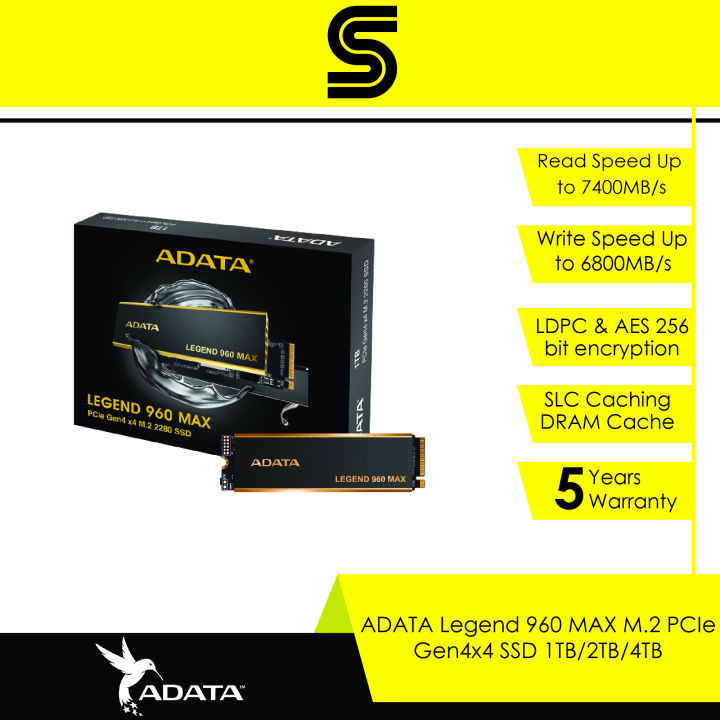 ADATA LEGEND 960 MAX M.2 PCIe Gen4x4 SSD Read Speed UT 7400MB/s (1TB ...