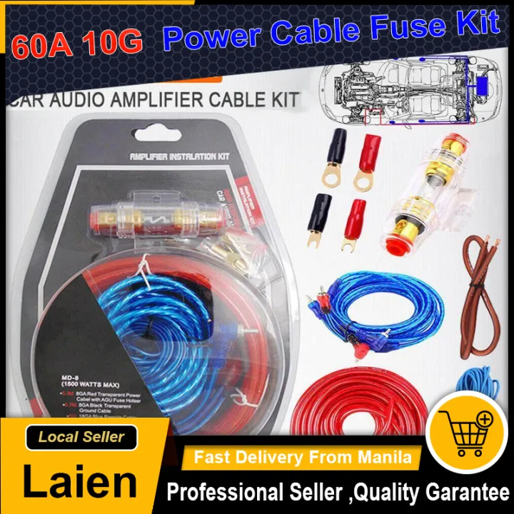 60 AMP Fuse Holder 10GA Power Cable Subwoofer Speaker Car Audio Wire ...