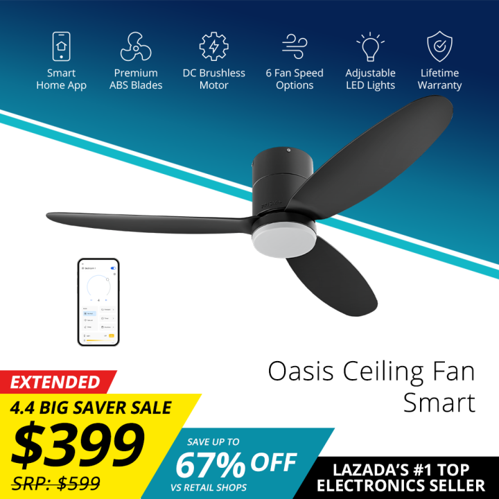 PRISM+ Oasis Ceiling Fan | 3 Blades | Integrated Dimmable Lights | 6 ...
