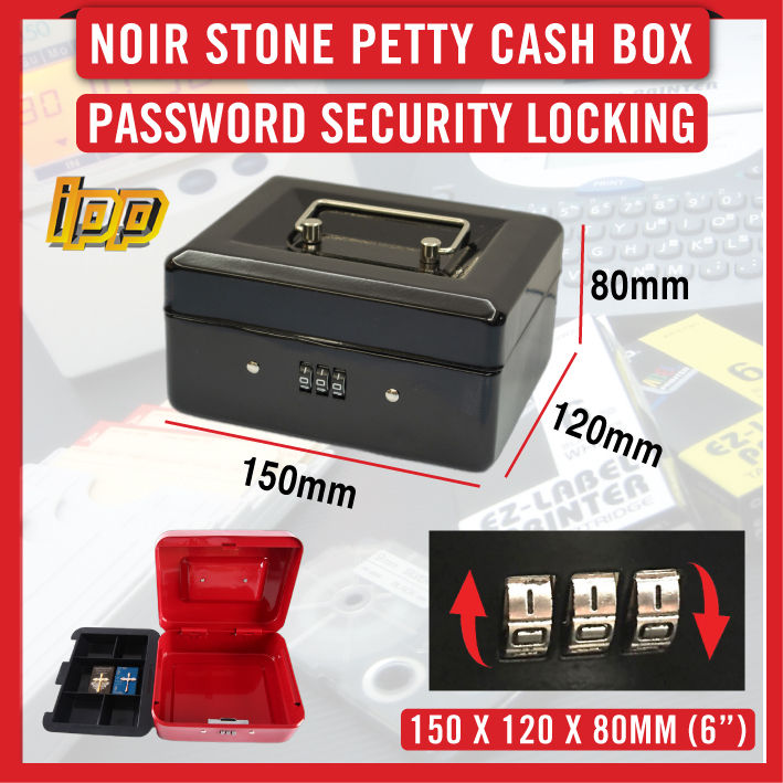 NOIR STONE PETTY CASH BOX PORTABLE PASSWORD SECURITY LOCKING - 6" INCH ...
